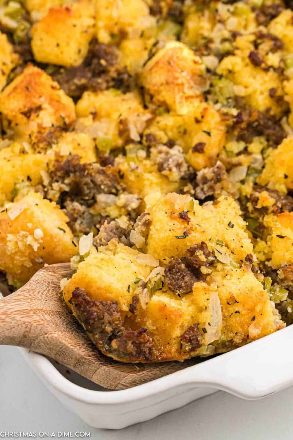 Cornbread Sausage Stuffing - christmasonadime.com