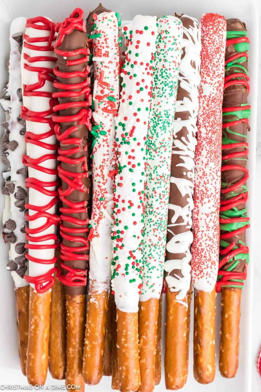 Christmas Chocolate Covered Pretzel Rods - Easy to Make!