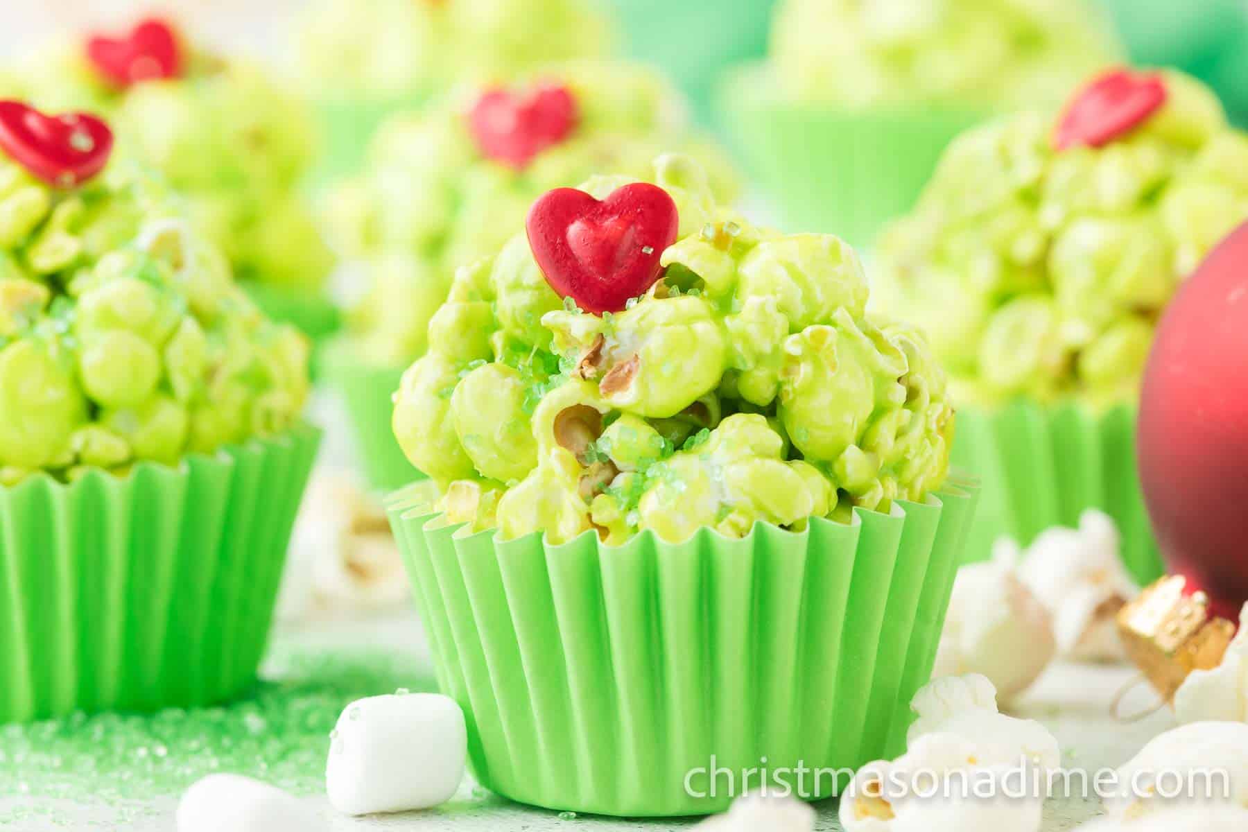 Grinch Popcorn Balls - christmasonadime.com