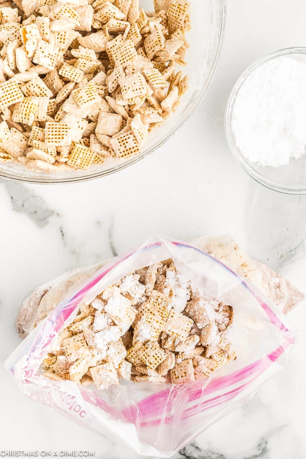 Red Velvet Puppy Chow - christmasonadime.com